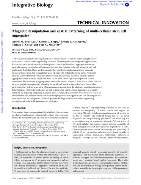 Pdf Magnetic Manipulation And Spatial Patterning Of Multi Cellular