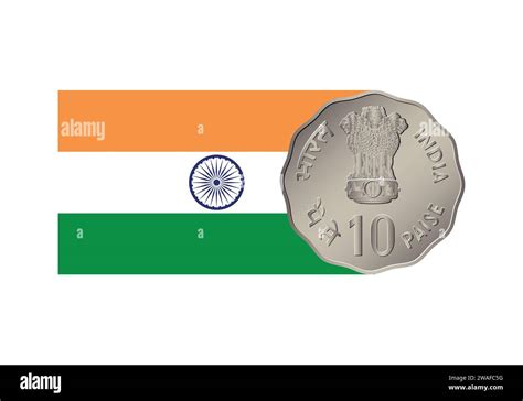 Ten Rupees Coin Of India Coin Side Isolated On White Background Flag Of India Vector Stock