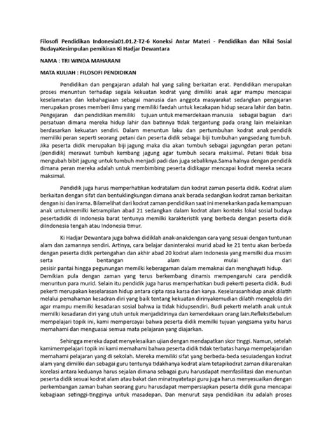 Filosofi Pendidikan Indonesia01 01 2 T2 6 Koneksi Antar Materi Tri Winda Maharani Pdf