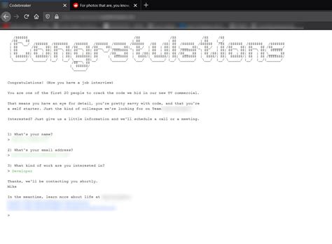 saw some js code flash up on screen in a recent national tv ad and was curious what the output was