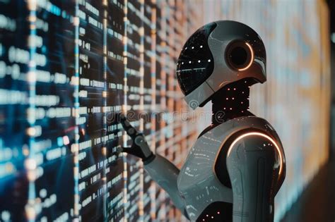 Robot Using Ai Algorithms To Analyze Data On A Digital Screen Stock Illustration Illustration