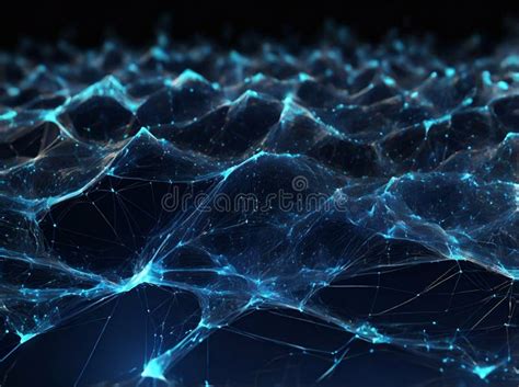 Abstract Glowing Vivid Blue Digital Network With Streaming Data Particles Symbolizing Fast