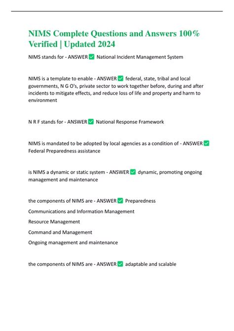 NIMS Complete Questions And Answers Verified Updated NIMS Stuvia US