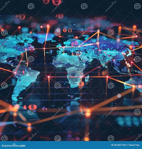 Global Network Connections On Digital World Map With Data Points And Lines Stock Illustration