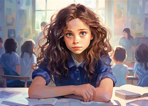 Premium Ai Image Young Girl Sits In A School Classroom Surrounded By Her Peers Drawn