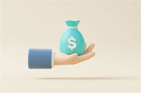 배경에 아이콘 달러 통화가있는 돈 가방을 들고있는 손 돈과 투자 개념을 절약하십시오 3d 렌더링 그림 상여금에 대한 스톡 사진 및 기타 이미지 Istock