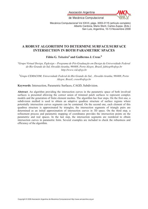 Pdf A Robust Algorithm To Determine Surfacesurface Intersection In