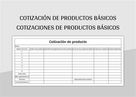 Plantilla De Excel Lista De Cotizaciones De Compra De Productos Básicos