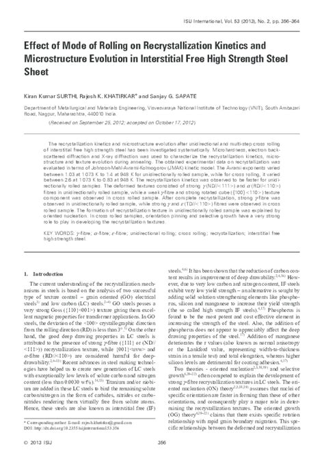 Pdf Effect Of Mode Of Rolling On Crystallization Kinetics And Micro Structural Evolution In