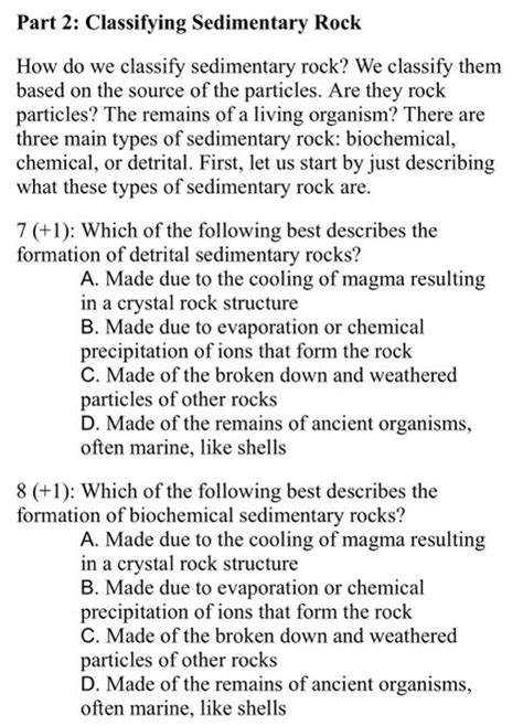 Solved Part 1 Formation Of Sedimentary Rocks Sedimentary