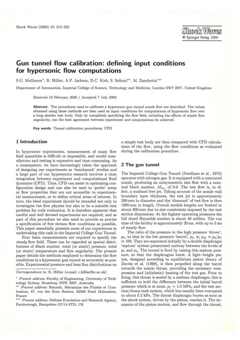 Pdf Gun Tunnel Flow Calibration Defining Input Conditions For