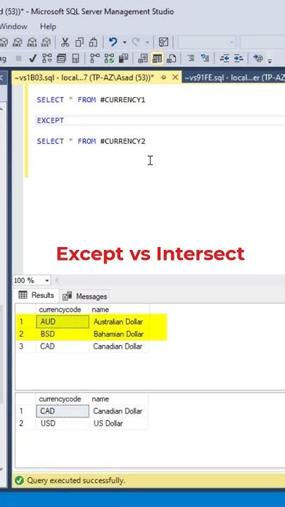 Sql Except Vs Intersect Difference With Example Datascience Programming Coding Youtube