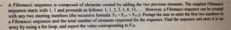 Solved A Fibonacci Sequence Is Composed Of Elements Created