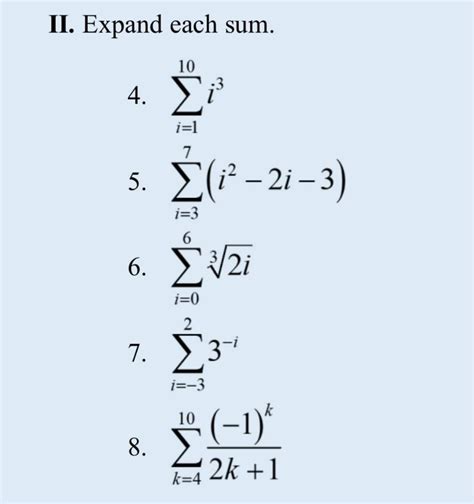 Solved II Expand each sum Σ i Σ i i Chegg com
