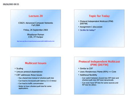 Multicast Issues Advanced Computer Networks Lecture 20 Slides Computer