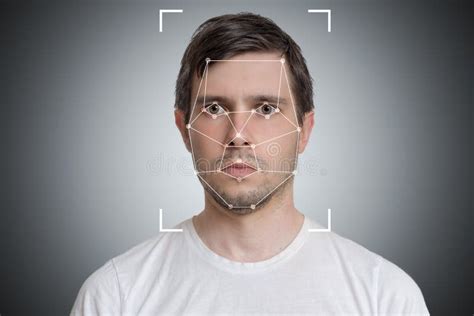 Face Detection And Recognition Of Man Computer Vision And Artificial Intelligence Concept Stock