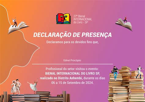 Certificado De Participação Na 27ª Bienal Internacional Do Livro De São