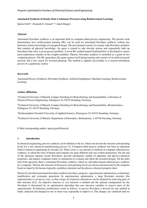 Pdf Automated Synthesis Of Steady State Continuous Processes Using Reinforcement Learning