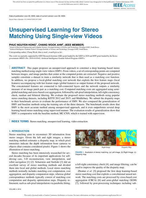 Pdf Unsupervised Learning For Stereo Matching Using Single View Videos