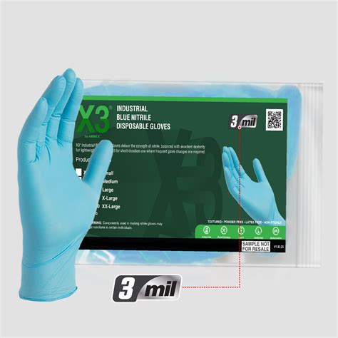 X3 3 Mil Blue Nitrile Disposable Industrial Gloves Sample Pack X3