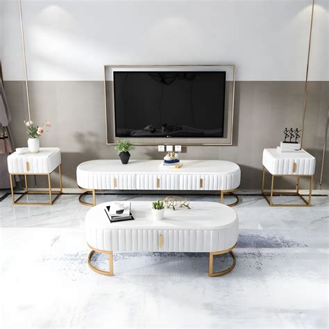 Glam Style Tv Stand Enclosed Storage Tv Console With Drawers Gloss