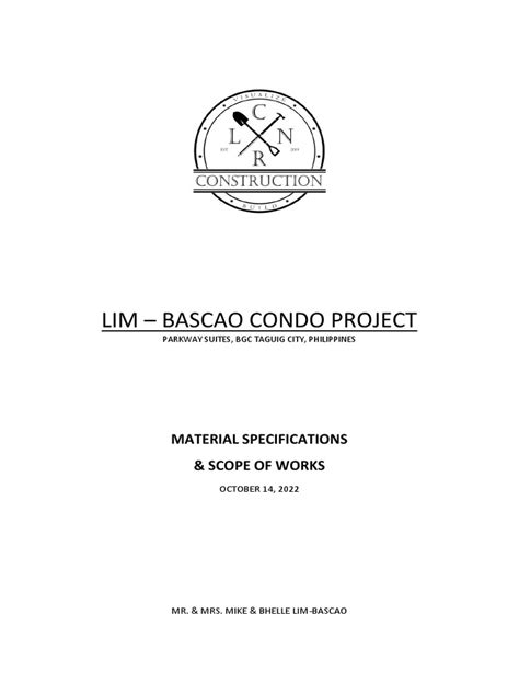 Material Specifications And Scope Of Works Pdf Countertop Tile