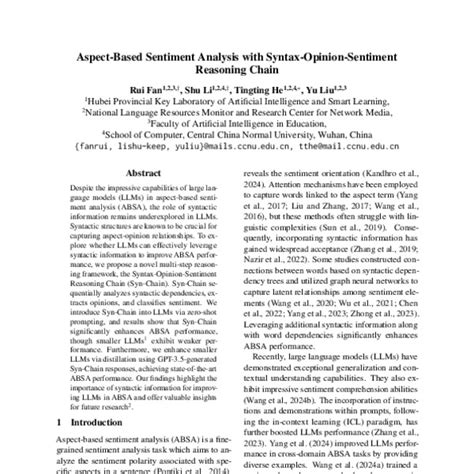 aspect based sentiment analysis with syntax opinion sentiment reasoning chain acl anthology