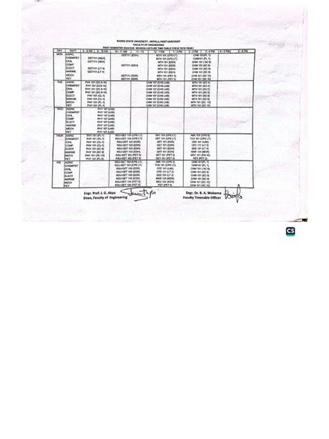 Engineering Year 1 Time Table Downloadfile Pdf