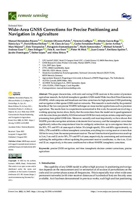 Pdf Wide Area Gnss Corrections For Precise Positioning And Navigation In Agriculture