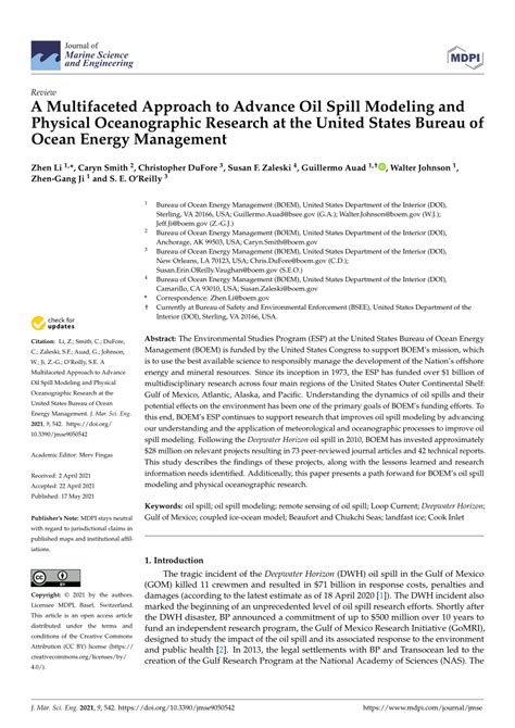 Pdf A Multifaceted Approach To Advance Oil Spill Modeling And