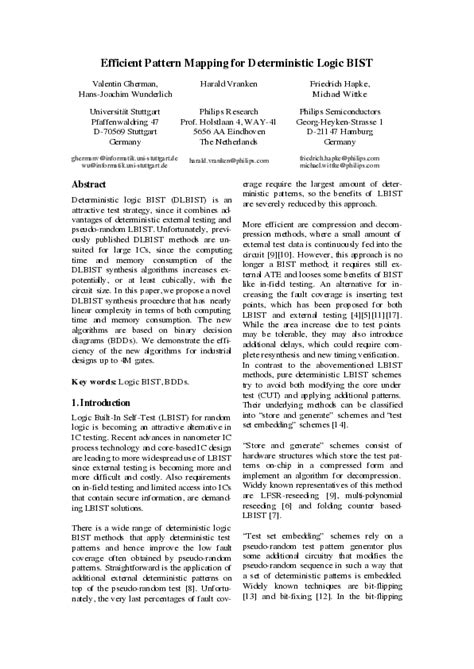 Pdf Efficient Pattern Mapping For Deterministic Logic Bist V Gherman