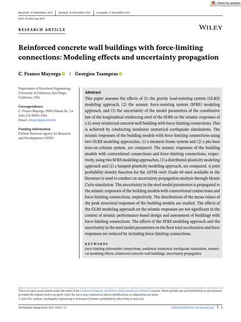 Earthq Engng Struct Dyn 2024 Mayorga Reinforced Concrete Wall Buildings With Force Limitin