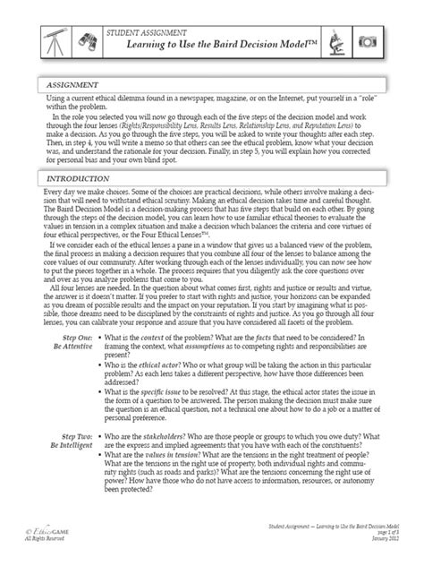 Learning To Use The Baird Decision Model Pdf Memorandum Rights