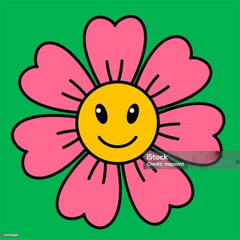 Kartun Vektor Lucu Lucu Karakter Komik Bunga Daisy Ilustrasi Stok