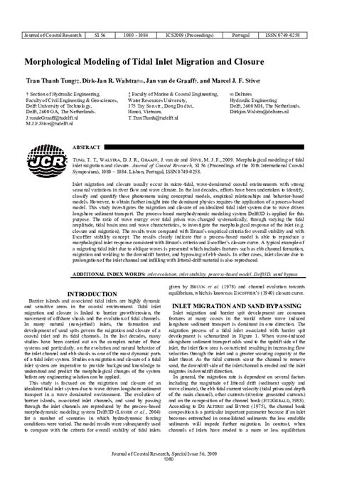 Pdf Morphological Modeling Of Tidal Inlet Migration And Closure