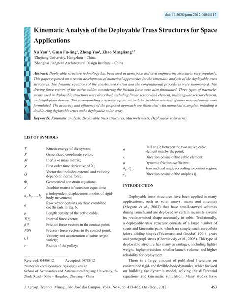 Pdf Kinematic Analysis Of The Deployable Truss Structures For Space Applications