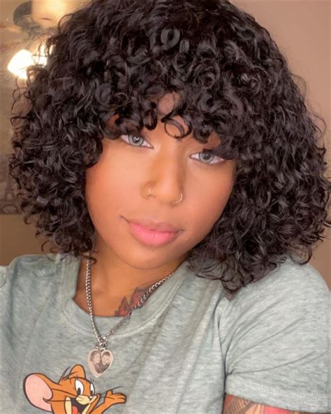 Bob Wig With Bangs Curly Glueless Wig 100 Human Hair KissLove Hair