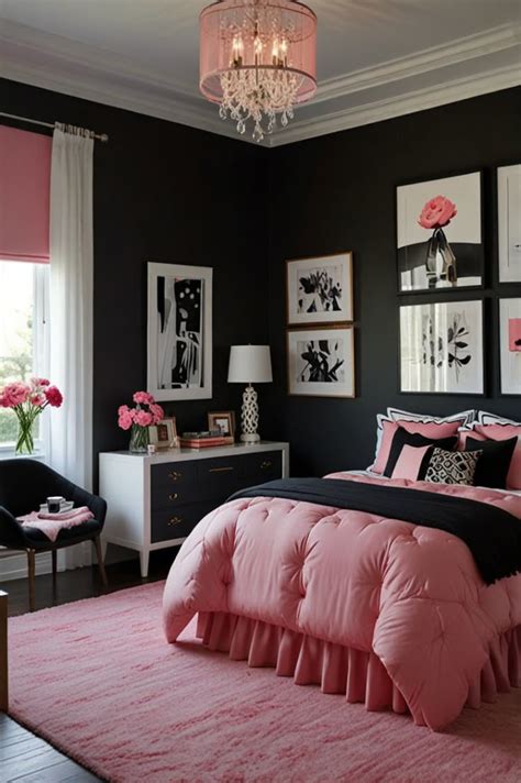 Glamorous Black And Pink Teen Room Inspiration 🖤 Black Bedroom Decor