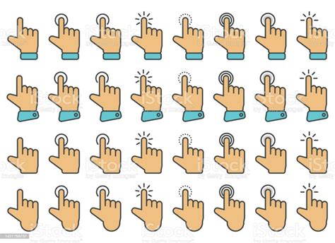Hand Cursor Icon In Different Gestures Finger Mouse Cursor Clicking Cursor Vector Illustration