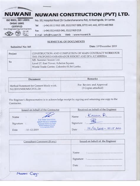 Method Statement For Cement Block Work Submittal No 165 Pdf Pdf