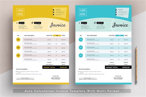 Modern Auto Calculation Invoice Template Excel Apple Numbers 302485 Customizable Templates