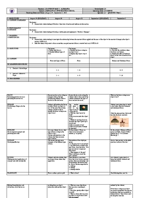 Science Lesson Plan Week 1 Pdf Force Friction