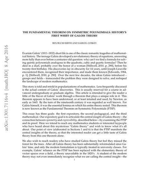 Pdf The Fundamental Theorem On Symmetric Polynomials Historys First