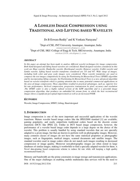 Pdf A Lossless Image Compression Using Traditional And Lifting Based Wavelets