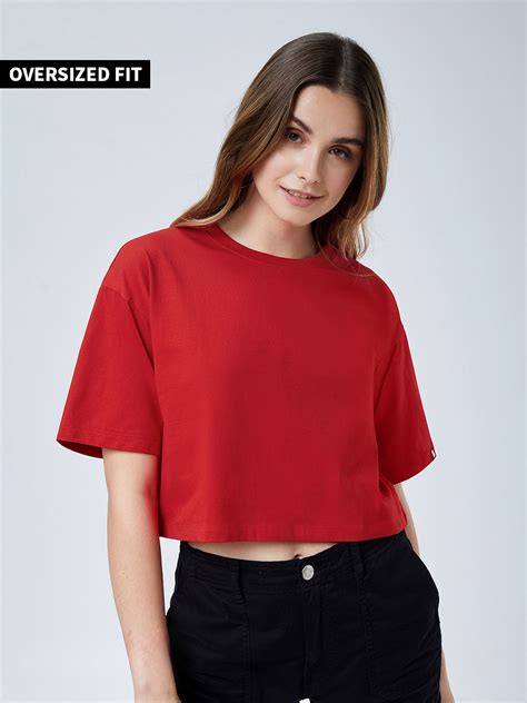 Buy Solids Fiery Red Womens Oversized Crop Tops Online At The Souled Store