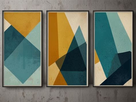 Set Of Posters With Geometric Abstract Art Of Yellow Blue And Cyan Shapes Premium Ai Generated