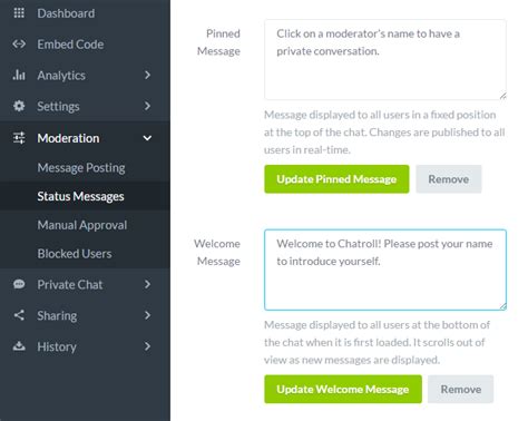 Updating Status Messages — Chatroll Support