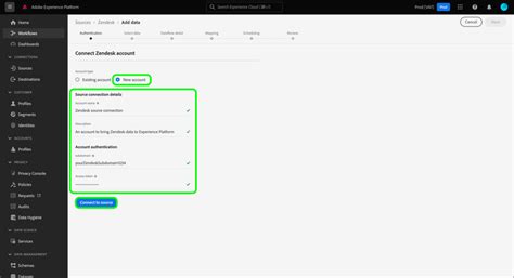 create a zendesk source connection in the ui adobe experience platform