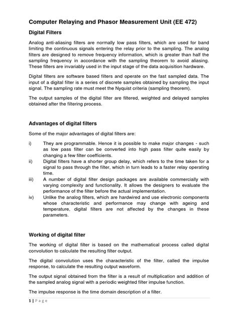 class notes digital filters for numerical relay pdf filter