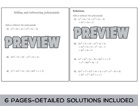 Adding And Subtracting Polynomials Worksheet With Solutions Teaching Resources